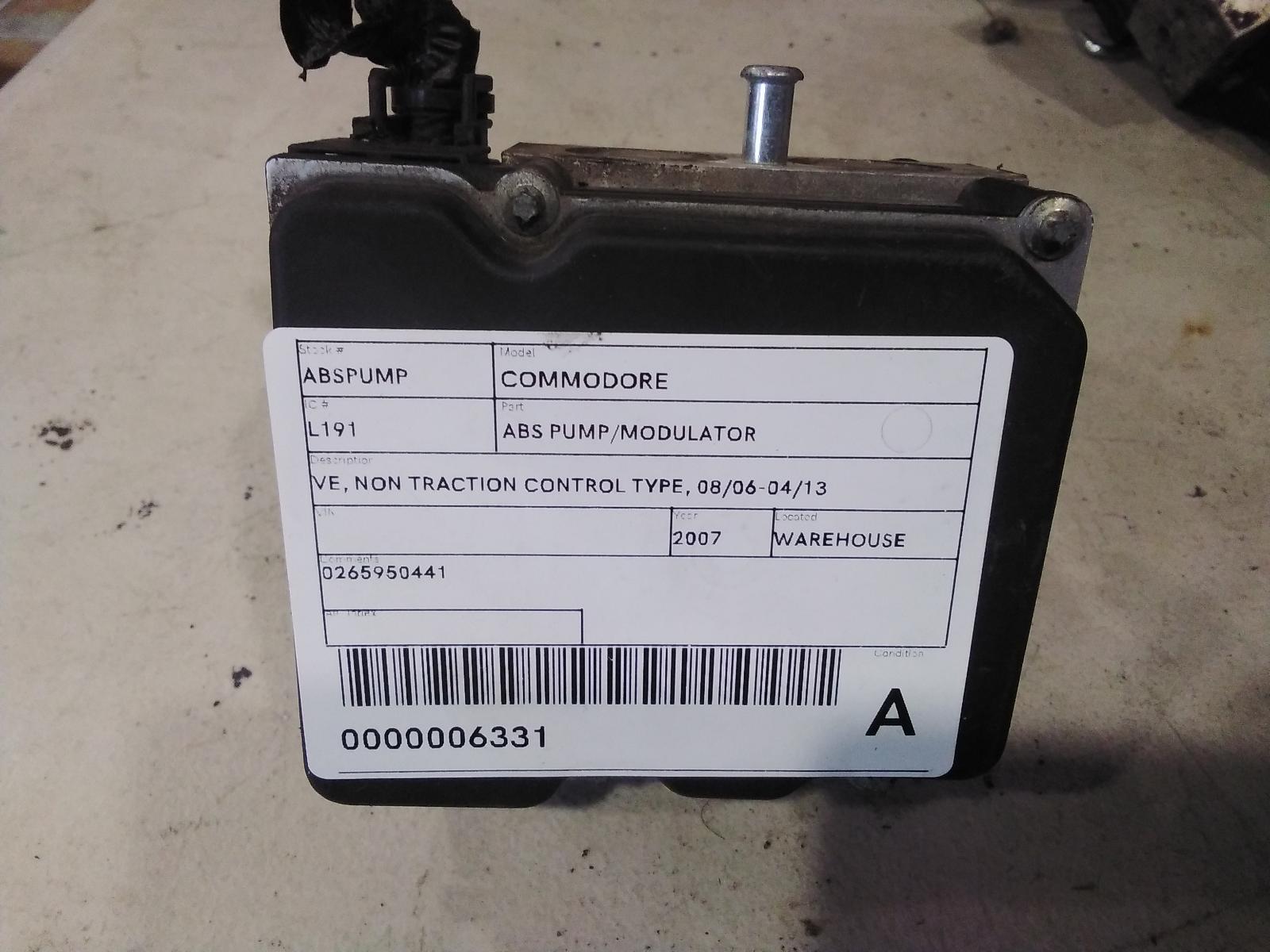 Abs Pump/Modulator Commodore Holden 2007